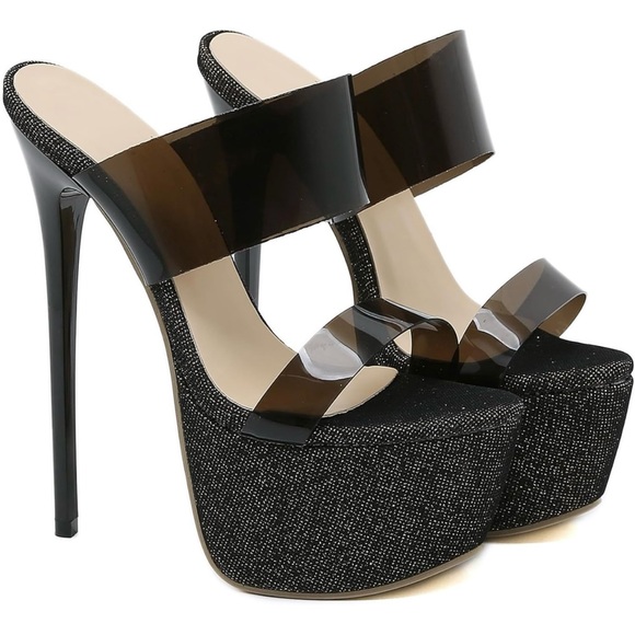 Shoes | Sexy Platform Sandal Mule Plastic Pvc Straps Gold Shimmer ...